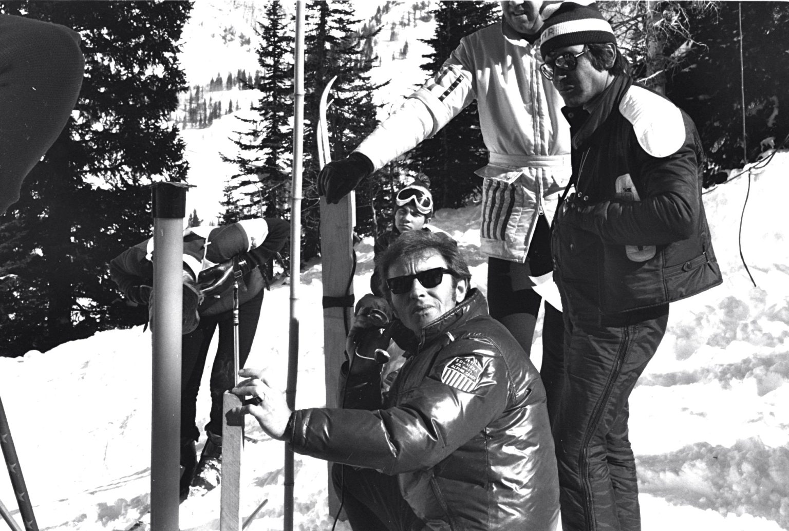 Butch Hoffman and Michel Rudigoz assist with timing at a Snowbird race ...