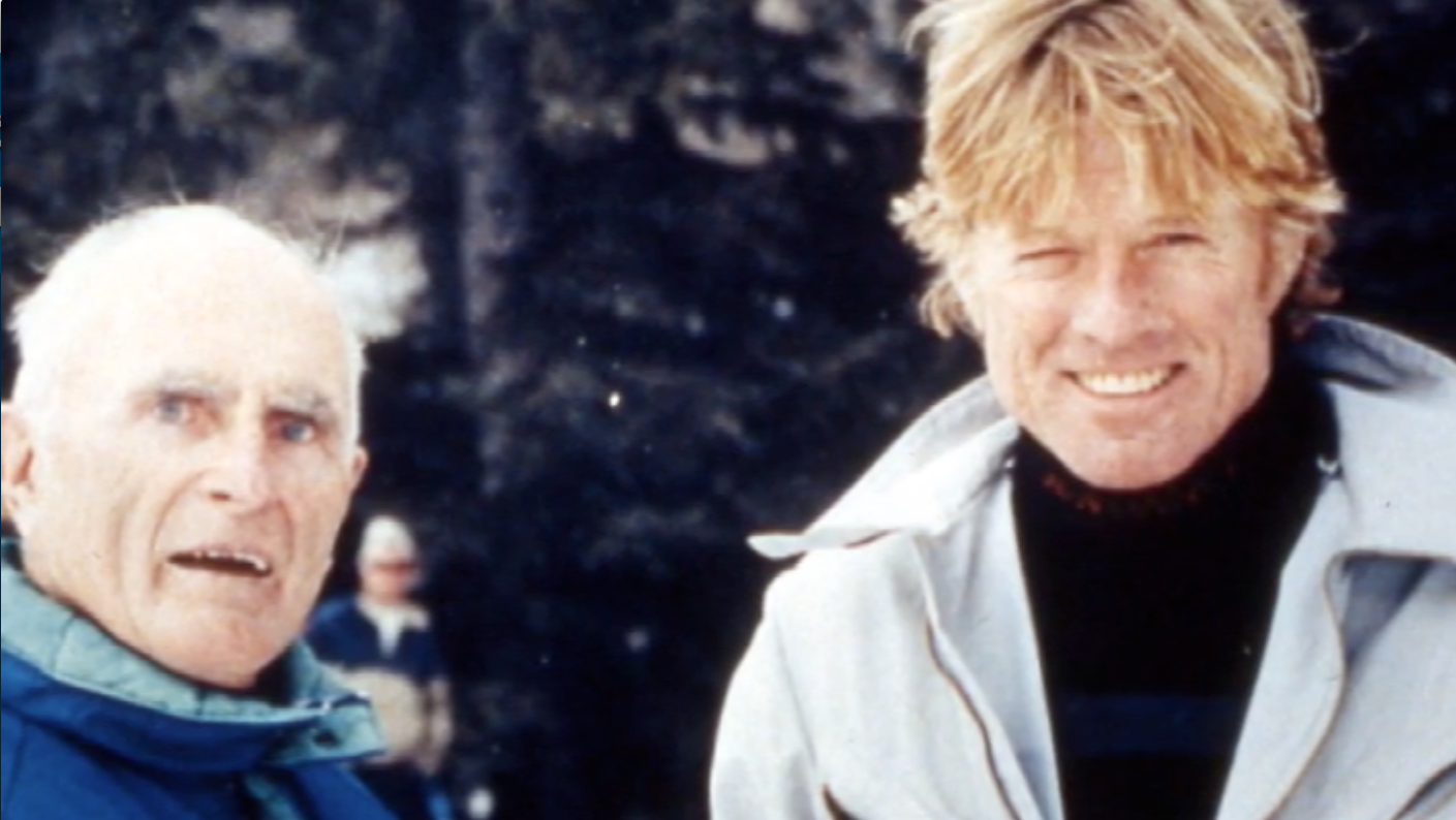 Ray Stewart with Robert Redford, circa 1985. - Alf Engen Museum Foundation